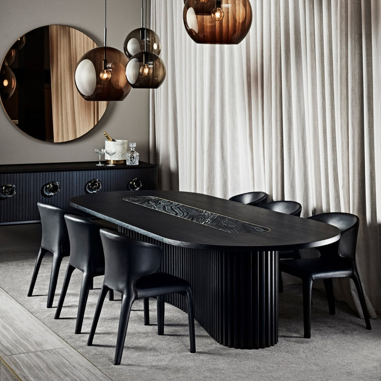 Embellish Oval Dining Table with Marble inlay – Zuster Furniture